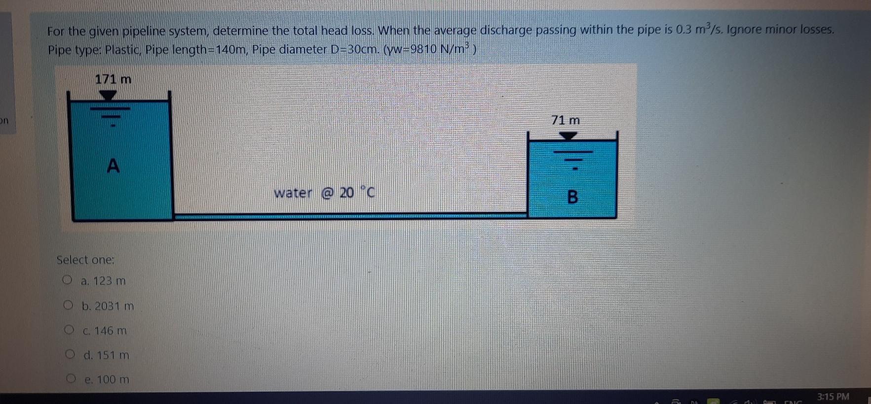 Solved For the given pipeline system, determine the total | Chegg.com