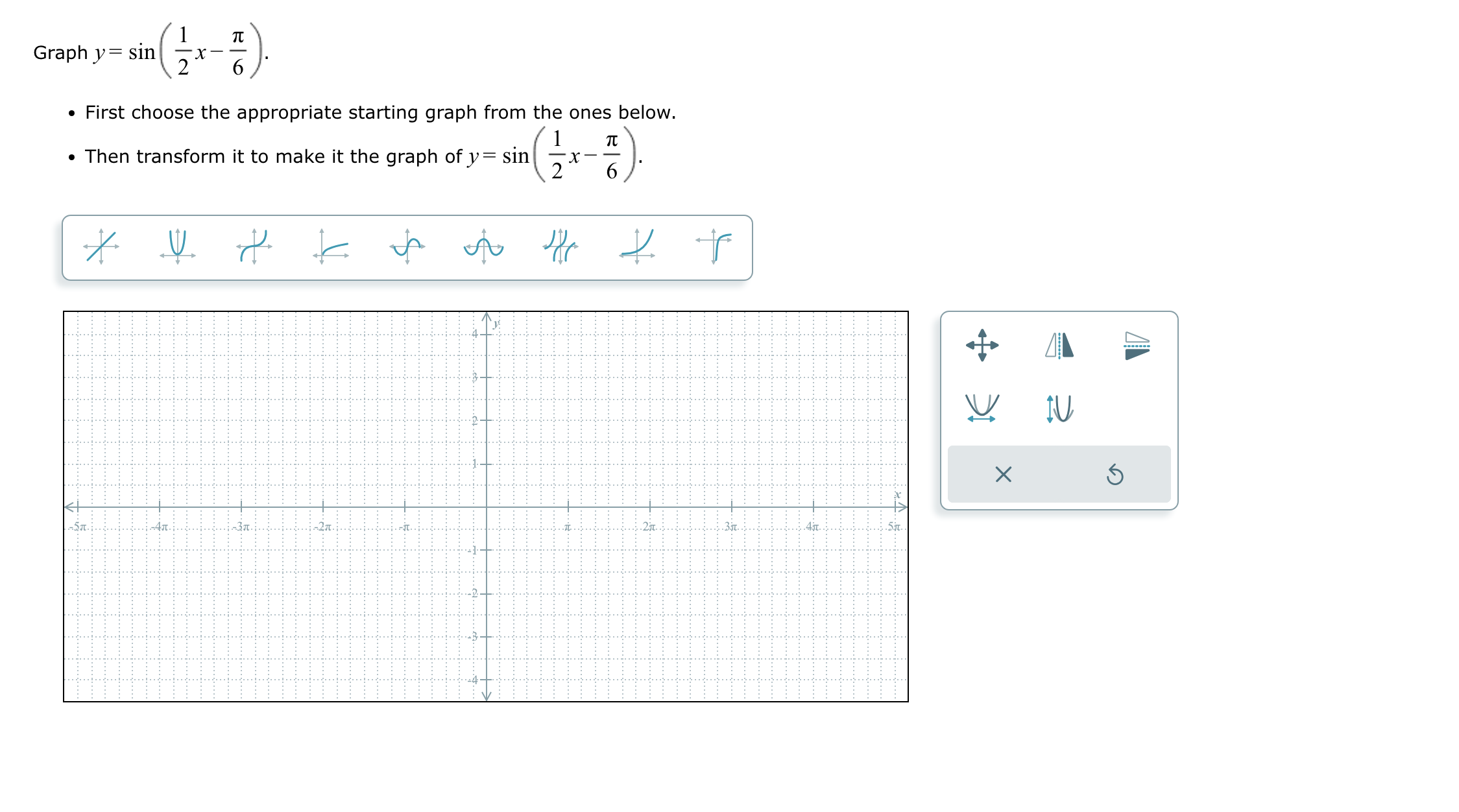 Solved Graph y=sin(12x-π6)First choose the appropriate | Chegg.com