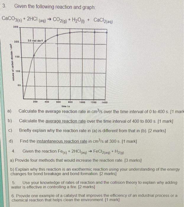 Solved 3. Given the following reaction and graph: CaCO3( | Chegg.com