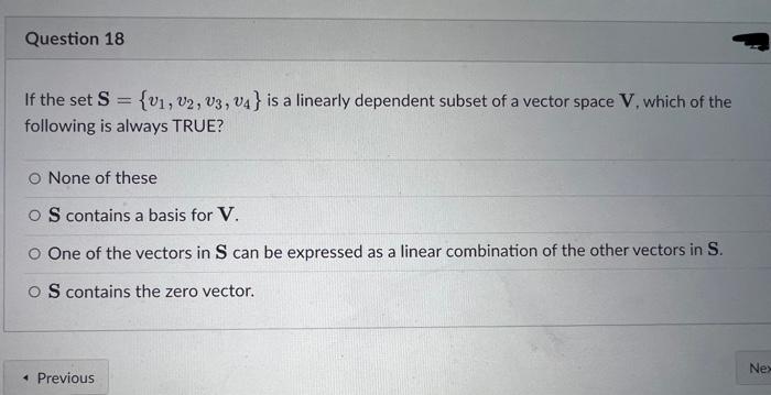 Solved If the set S={v1,v2,v3,v4} is a linearly dependent | Chegg.com