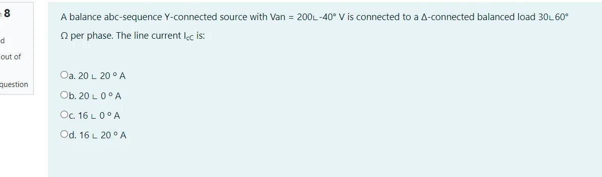 Solved 8 A balance abc-sequence Y-connected source with Van | Chegg.com