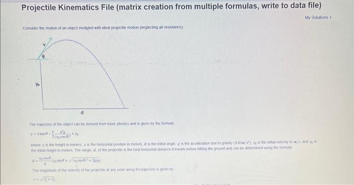 Solved Projectile Kinematics File (matrix creation from | Chegg.com