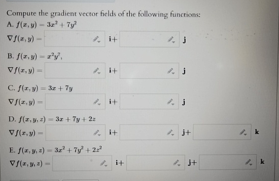 Solved Compute the gradient vector fields of the following | Chegg.com