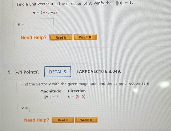 Solved Find a unit vector u in the direction of v. Verify | Chegg.com