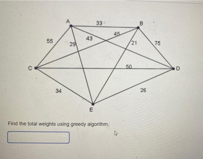 Solved 55 A 29 43 33 45 C 34 E Find The Total Weights Using 