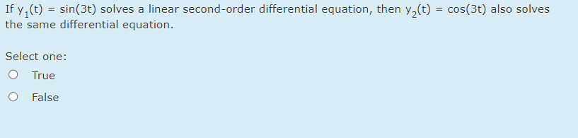 Solved If y1(t)=sin(3t) ﻿solves a linear second-order | Chegg.com