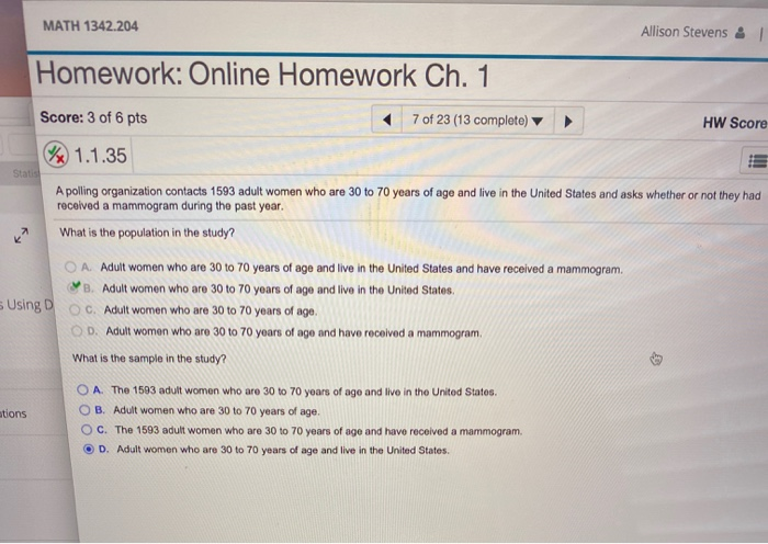 Solved MATH 1342.204 Allison Stevens : Homework: Online | Chegg.com