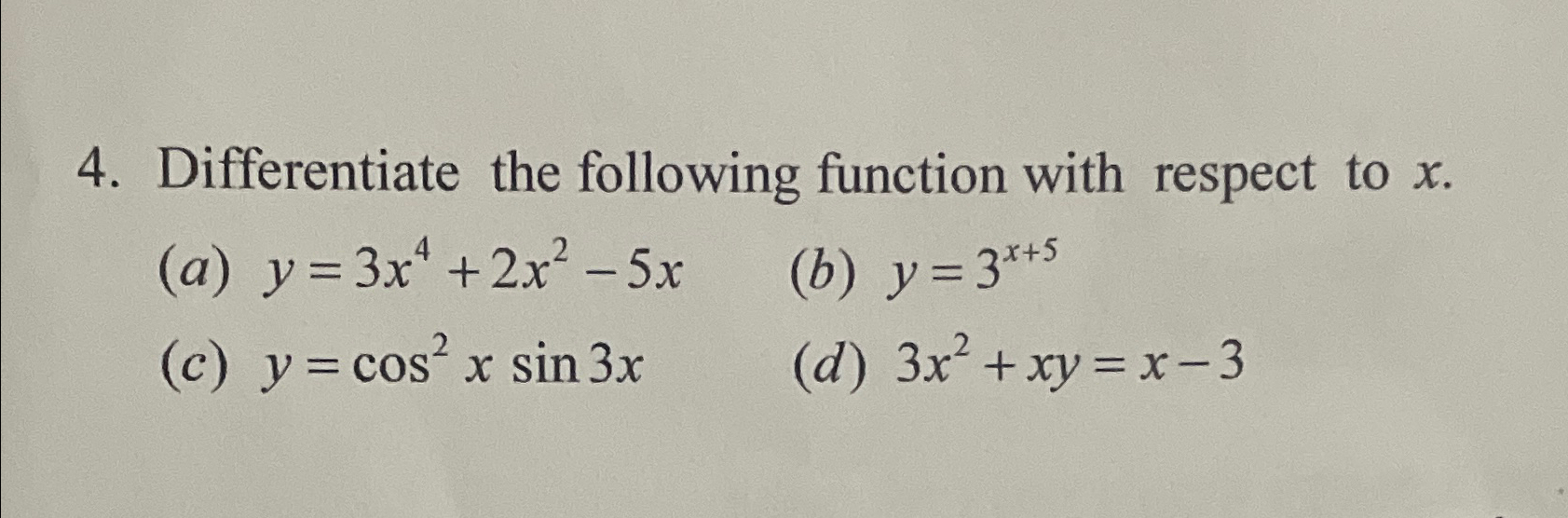Solved Differentiate the following function with respect to | Chegg.com