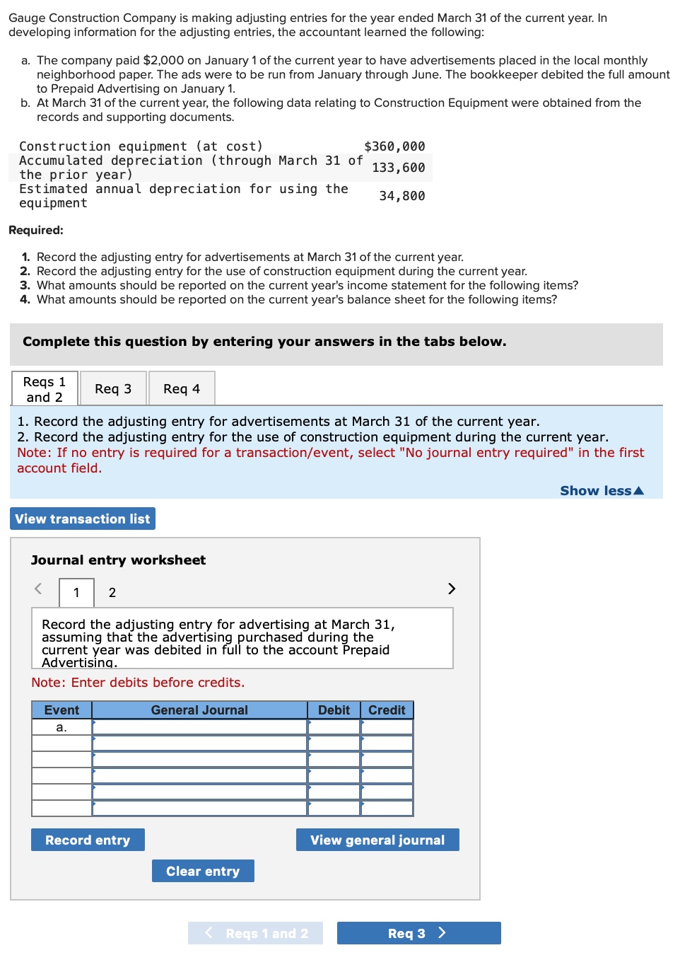 Solved Gauge Construction Company is making adjusting | Chegg.com