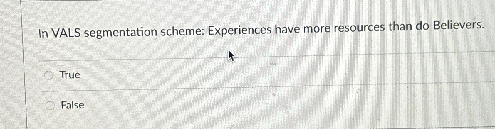 Solved In VALS segmentation scheme: Experiences have more | Chegg.com