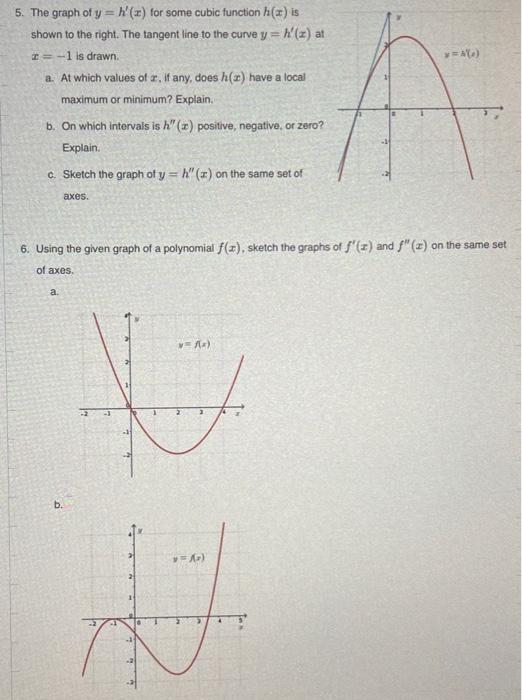 Solved 5. The graph of y=h′(x) for some cubic function h(x) | Chegg.com