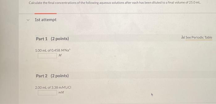 Solved Calculate the final concentrations of the following | Chegg.com