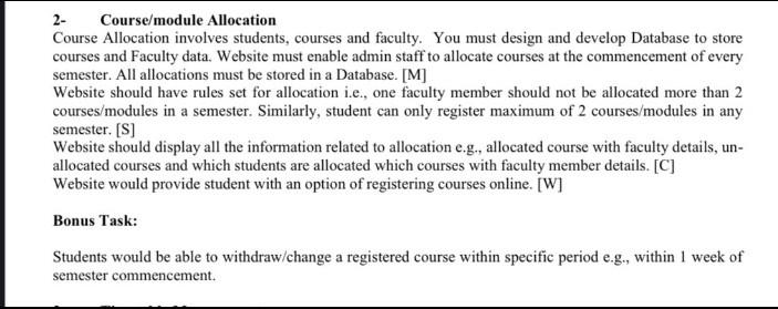2- Course/module Allocation Course Allocation | Chegg.com