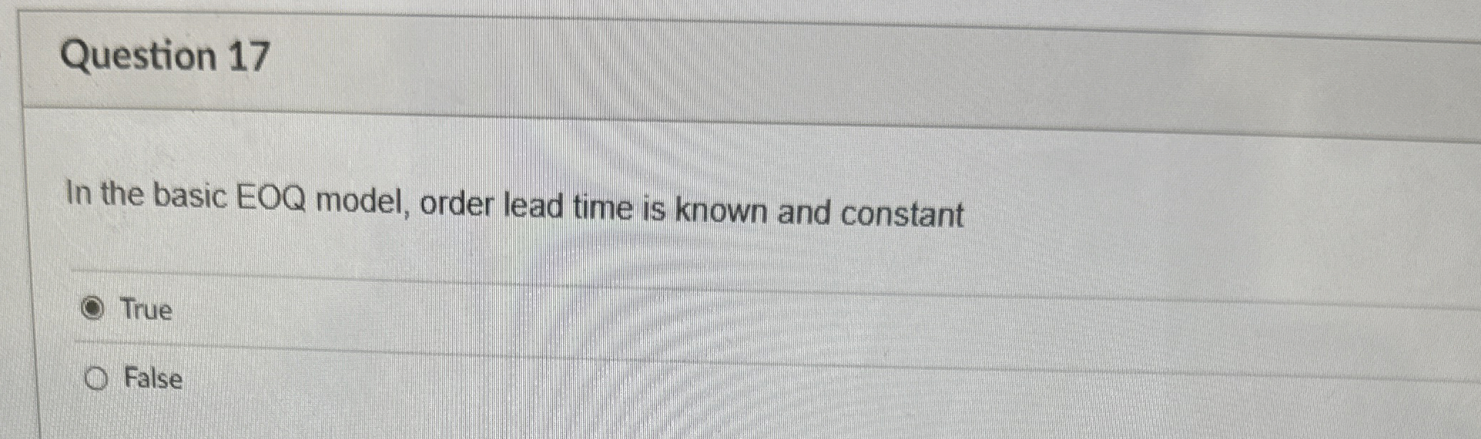 Solved Question 17In the basic EOQ model, order lead time is | Chegg.com