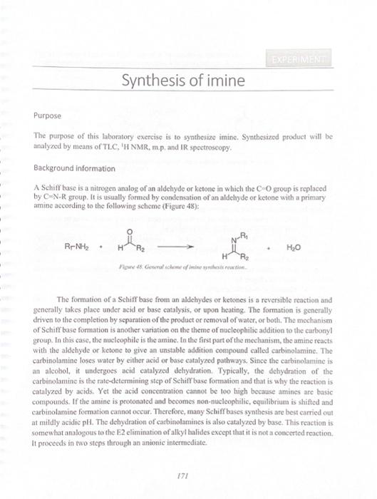 Solved EXPERIMENT Synthesis of imine Purpose The purpose of | Chegg.com