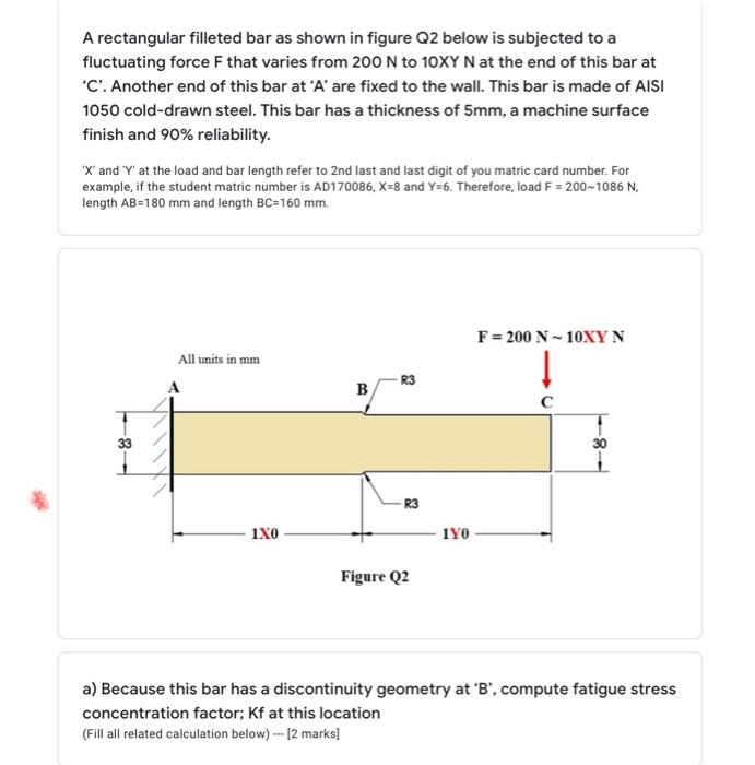 Solved A rectangular filleted bar as shown in figure Q2 | Chegg.com