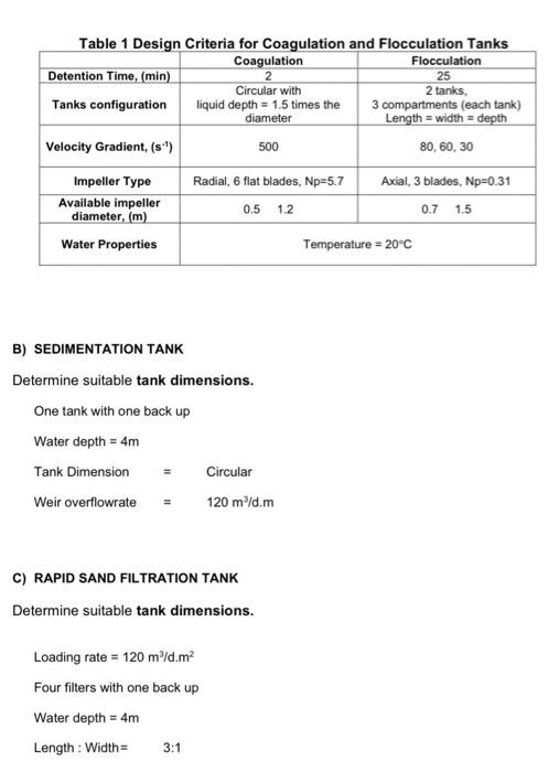 Solved A) COAGULATION AND FLOCCULATION TANKS CONFIGURATION | Chegg.com
