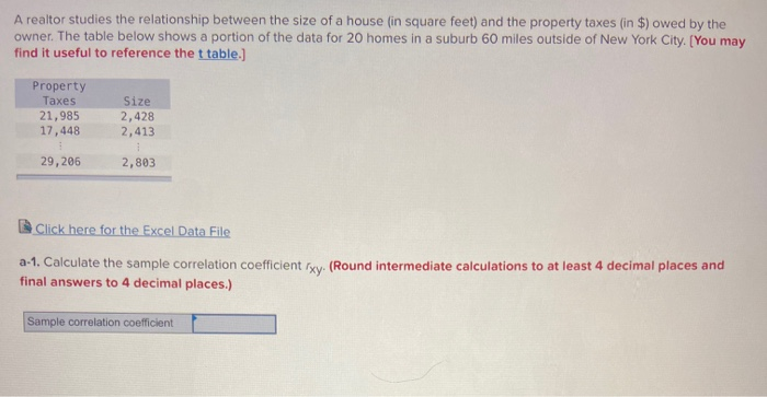 Solved a realtor studies the relationship between the size | Chegg.com
