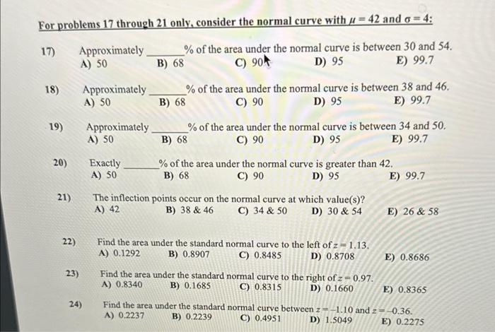 Solved For problems 17 through 21 only, consider the normal | Chegg.com