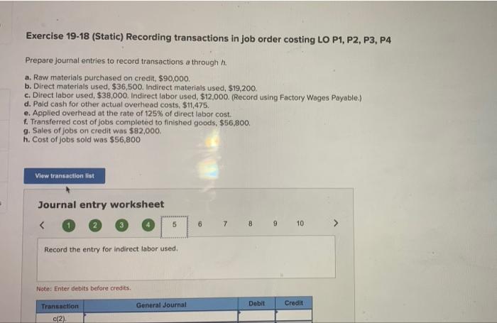 Solved Exercise 19-18 (Static) Recording transactions in job | Chegg.com