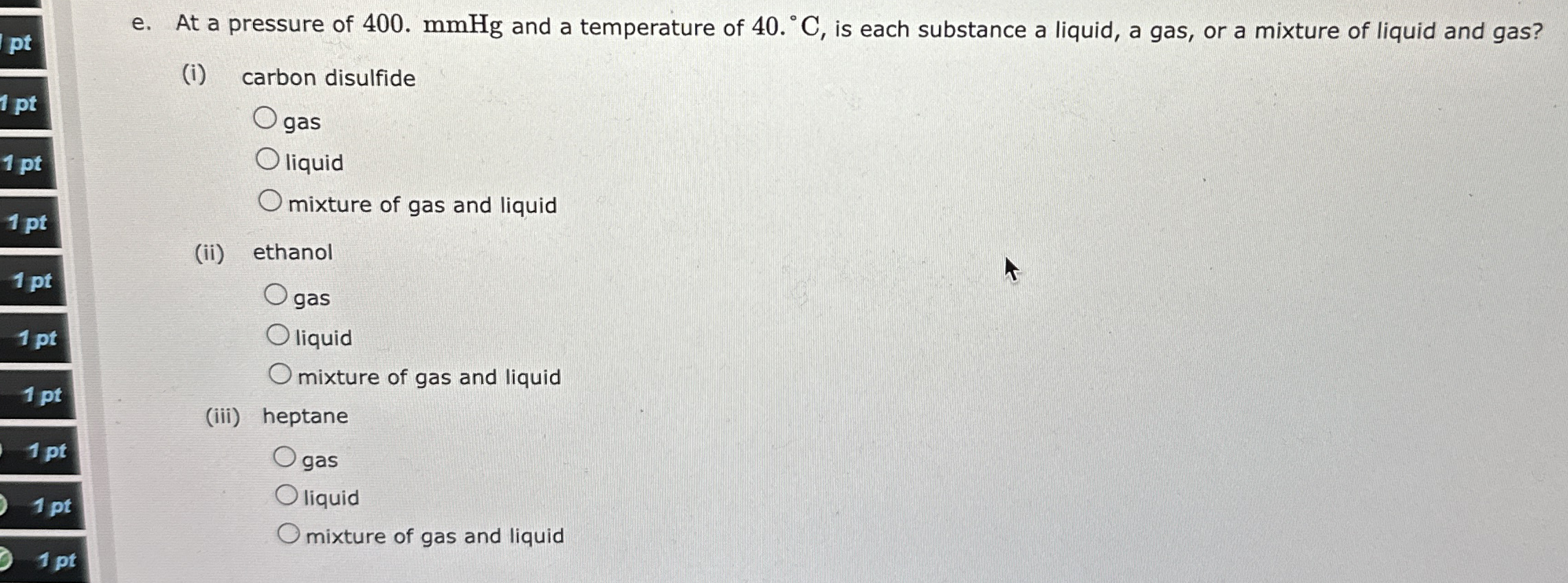 Solved e. ﻿At a pressure of 400.mmHg ﻿and a temperature of | Chegg.com