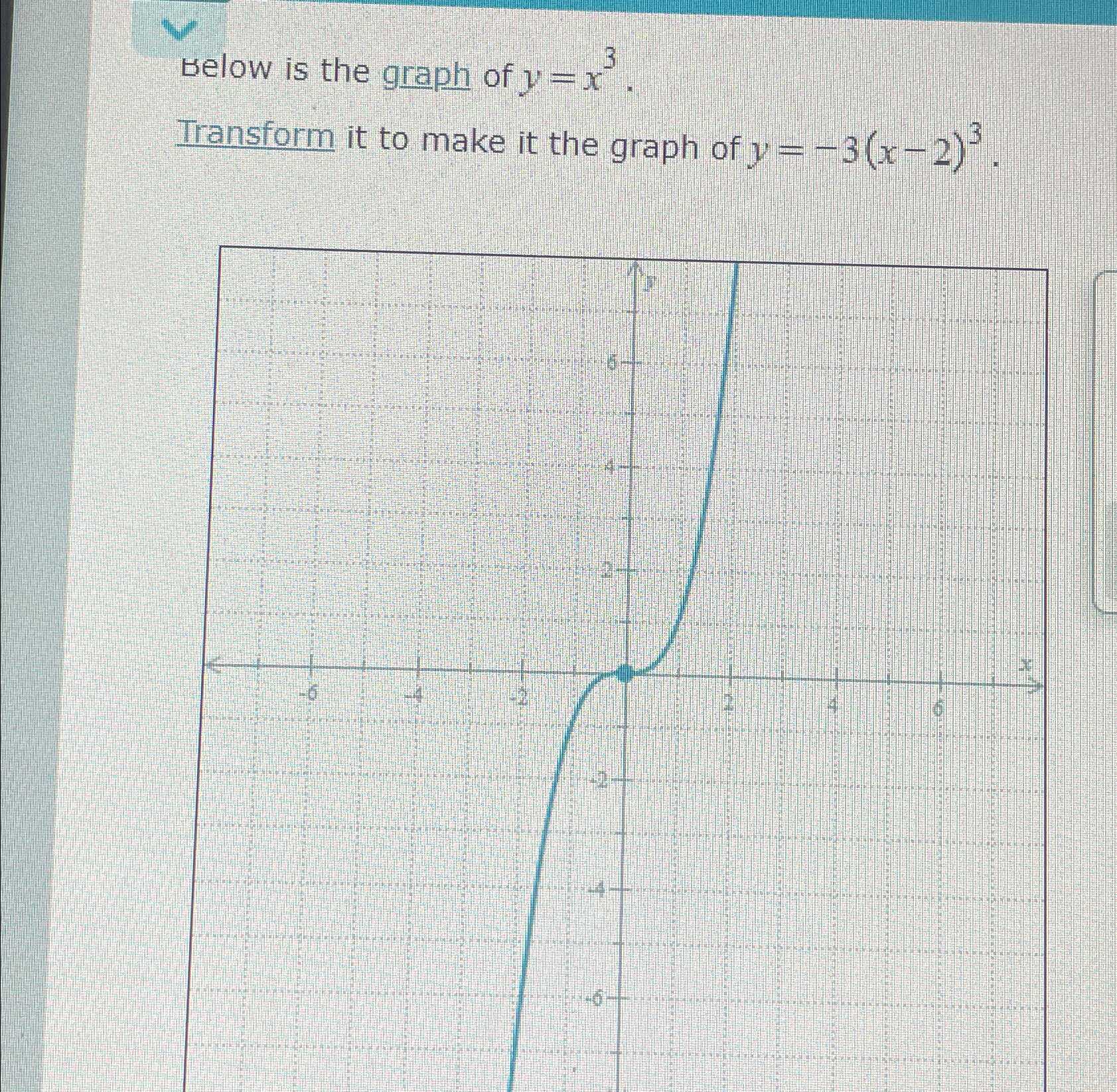 Solved Below is the graph of y=x3.Transform it to make it | Chegg.com