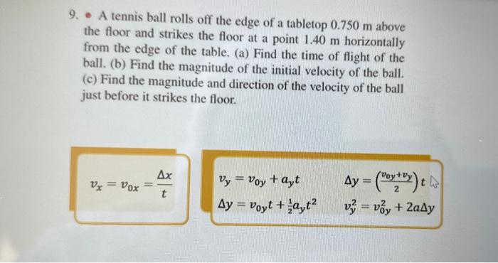 Solved 9. A tennis ball rolls off the edge of a tabletop | Chegg.com
