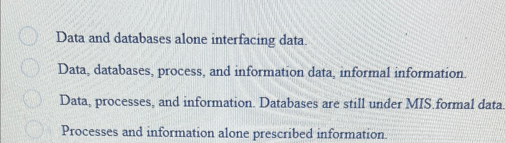 Solved Data and databases alone interfacing data.Data, | Chegg.com