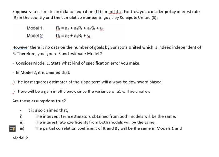 Solved Suppose you estimate an inflation equation (Π) for | Chegg.com