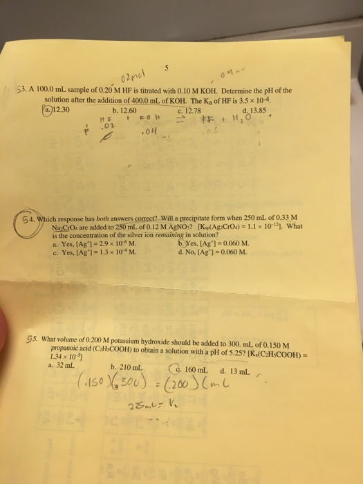 Solved ozmol 53. A 100.0 mL sample of 0.20 M HF is titrated | Chegg.com