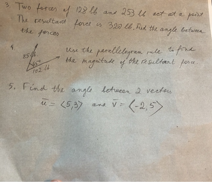 Solved 3. Two forces of 128 lb and 253 lb act at a point The | Chegg.com