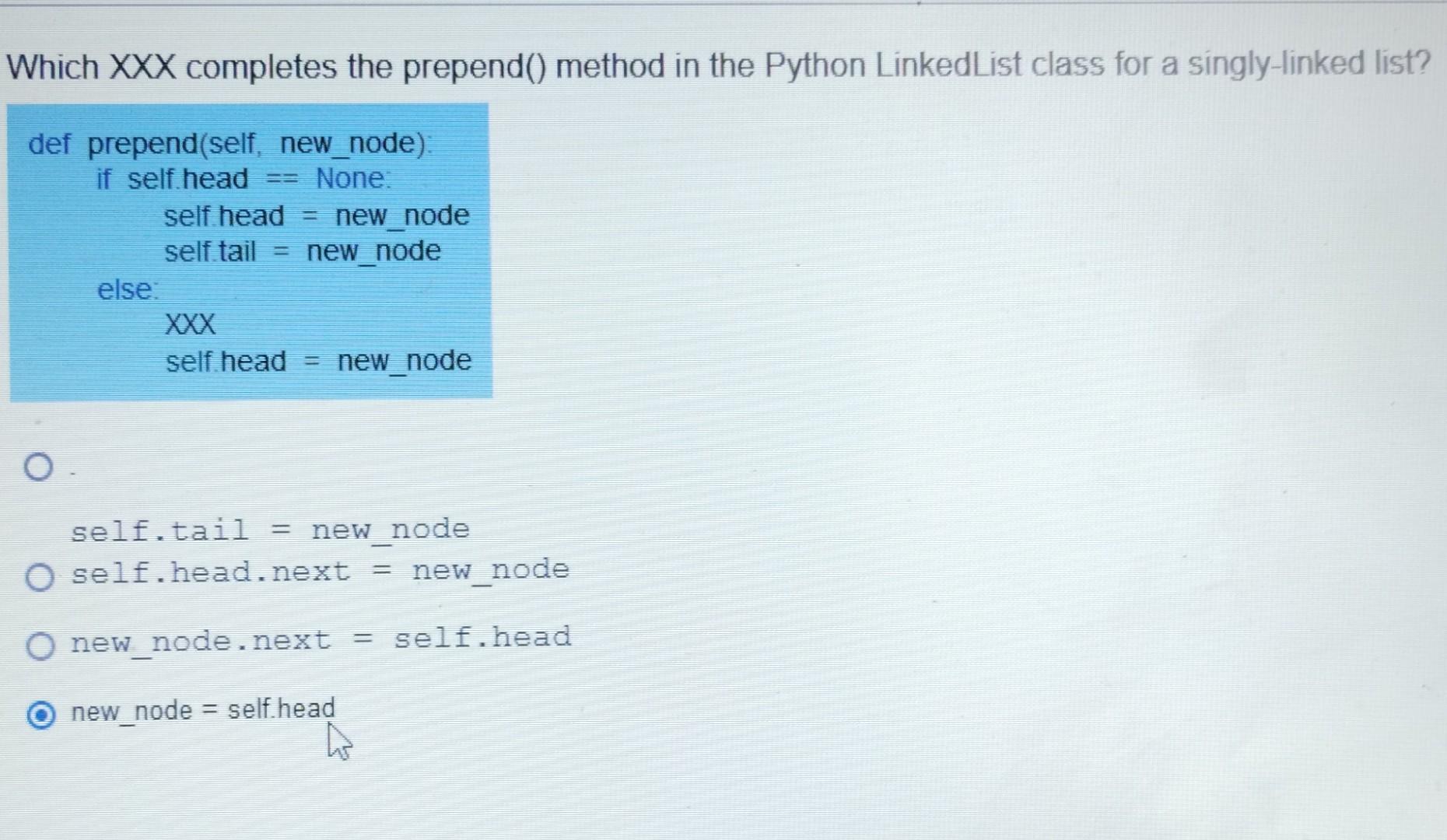 Solved Which XXX completes the prepend() method in the | Chegg.com