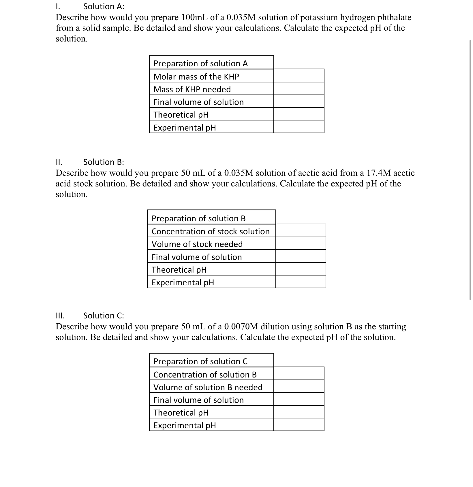 Solved I. Solution A:Describe how would you prepare 100 ﻿mL | Chegg.com