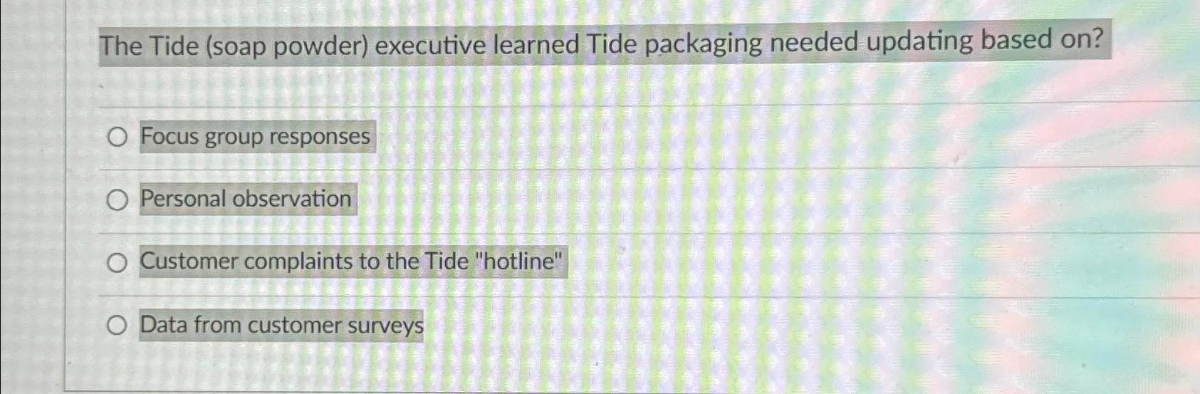 Solved The Tide (soap powder) ﻿executive learned Tide | Chegg.com