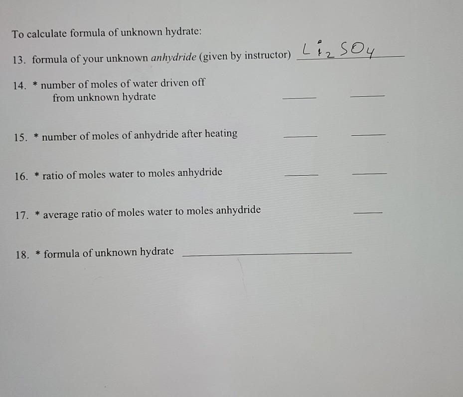 Solved Experiment 3 Composition and Formula of a Hydrate | Chegg.com
