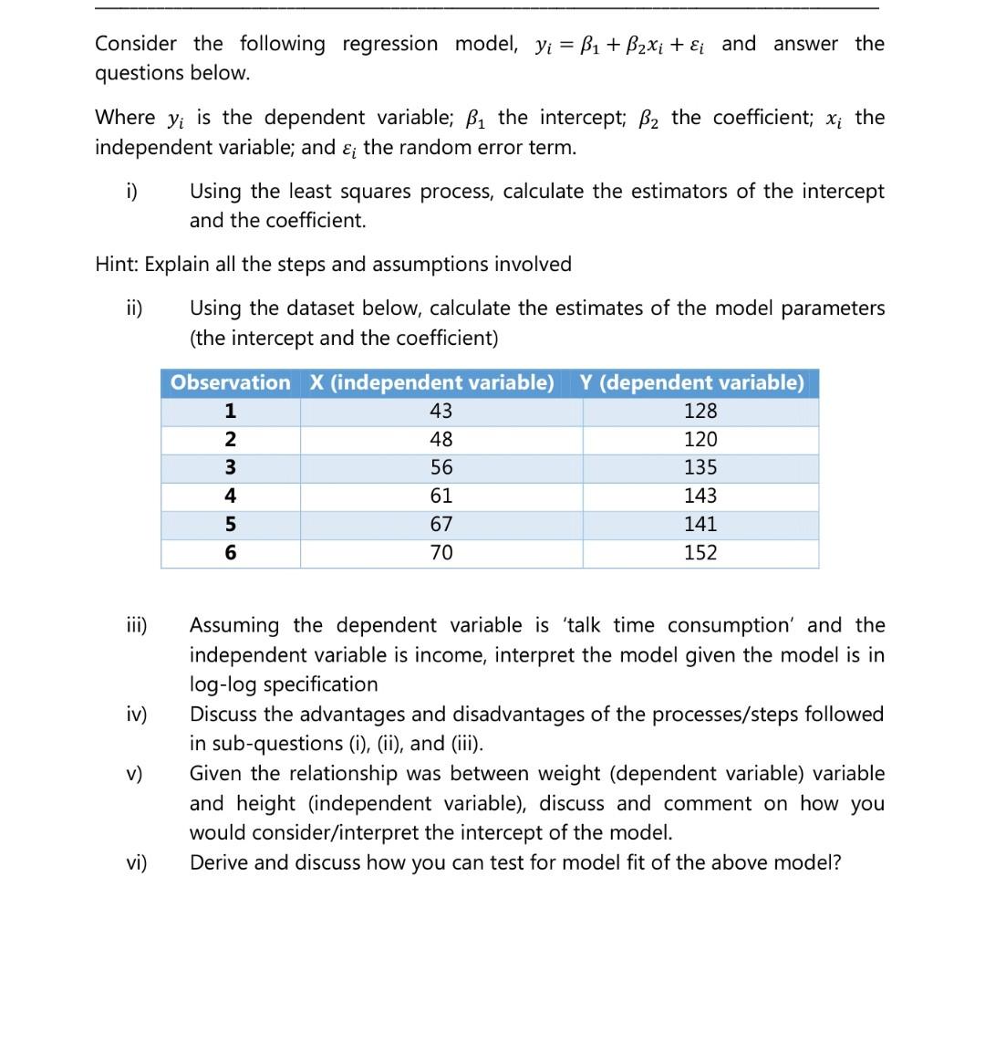 Solved Consider the following regression model, | Chegg.com