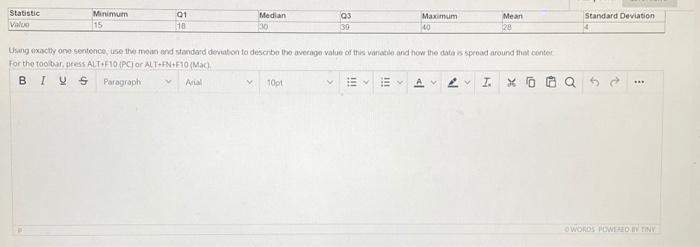 Solved Statistic Minimum Q1 Median Q3 Maximum Mean Standard | Chegg.com