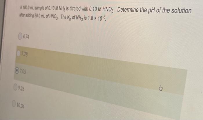 Solved A 1000 ml sample of 0.10 M NH3 is titrated with 0.10 | Chegg.com