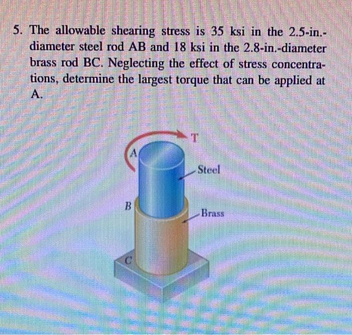 Solved 5. The allowable shearing stress is 35ksi in the 2.5 | Chegg.com
