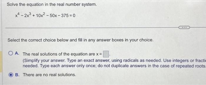 Solved Solve the equation in the real number system. | Chegg.com