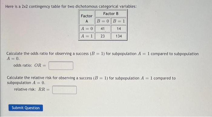 Solved Here is a 2x2 contingency table for two dichotomous | Chegg.com