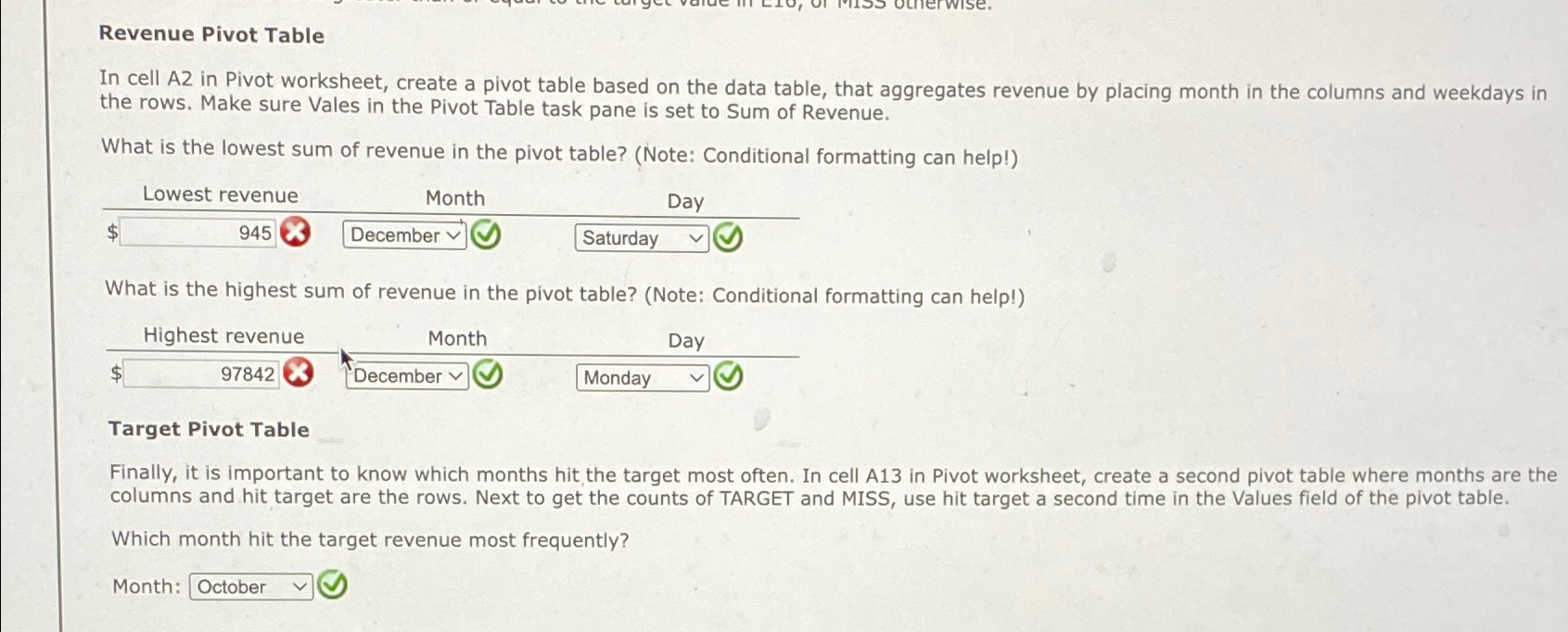 Solved Revenue Pivot TableIn cell A2 ﻿in Pivot worksheet, | Chegg.com