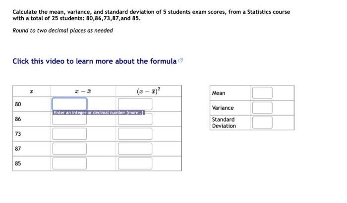 Solved Calculate the mean, variance, and standard deviation | Chegg.com