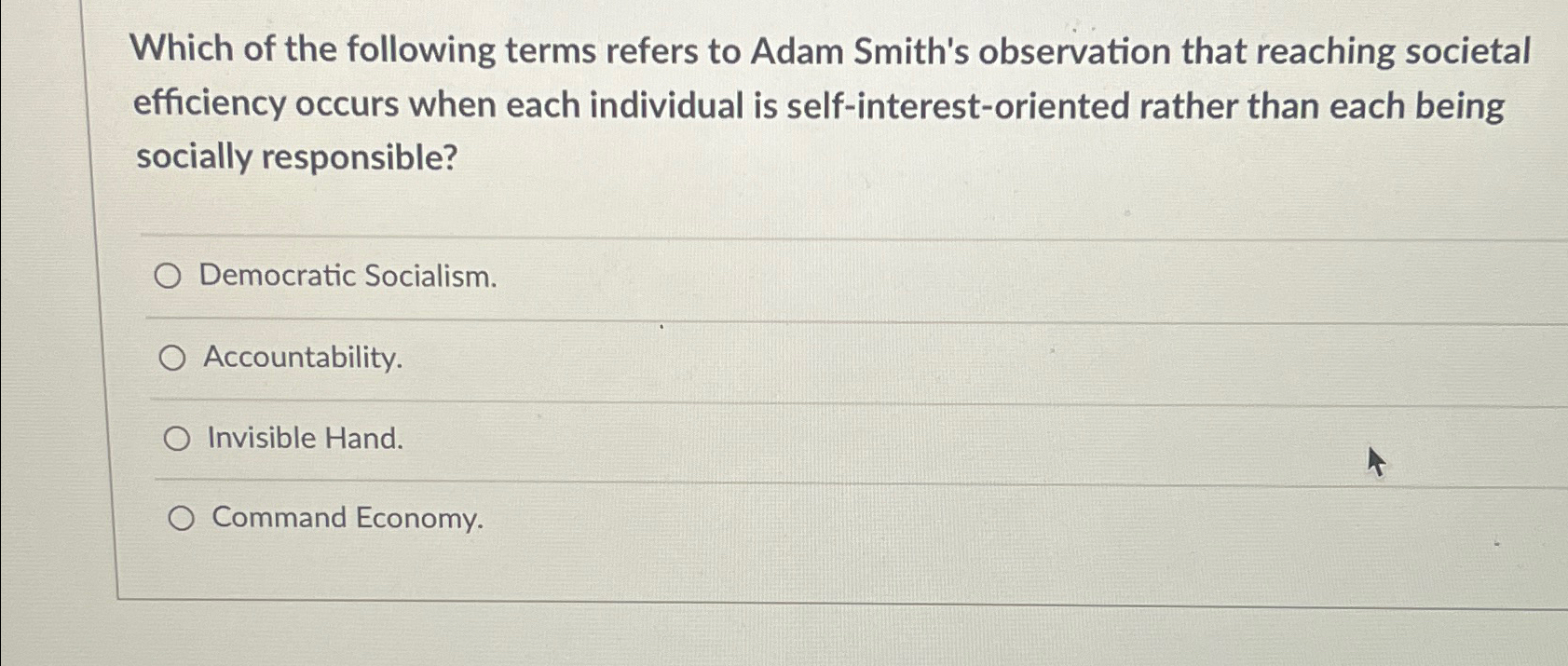 Solved Which of the following terms refers to Adam Smith's | Chegg.com