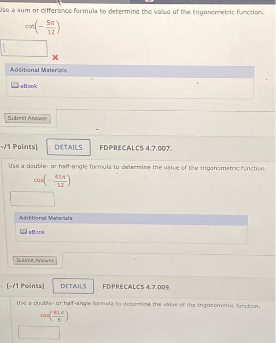 Solved Use a sum or difference formula to determine the | Chegg.com