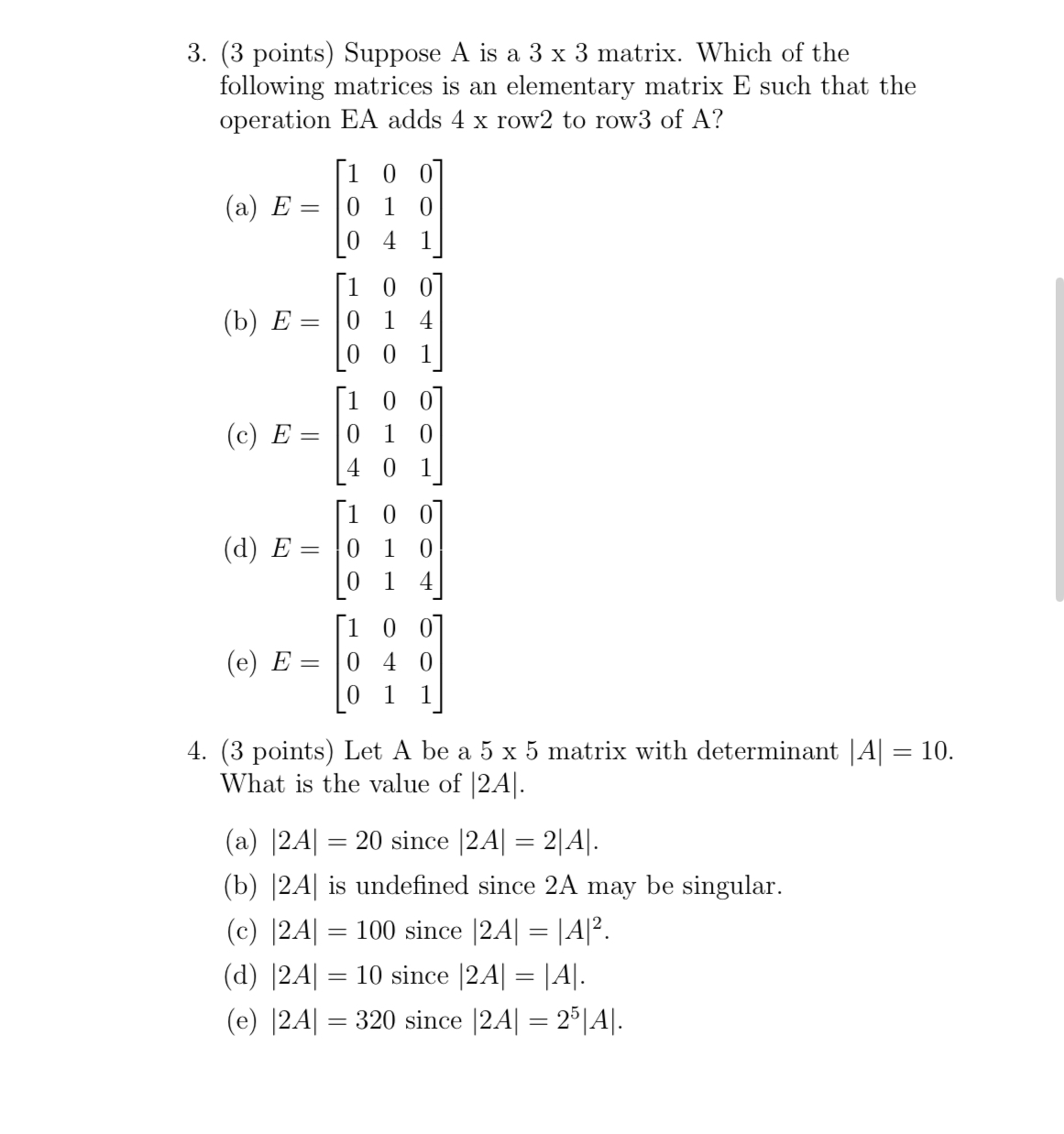Solved (3 ﻿points) ﻿Suppose A is a 3×3 ﻿matrix. Which of the | Chegg.com