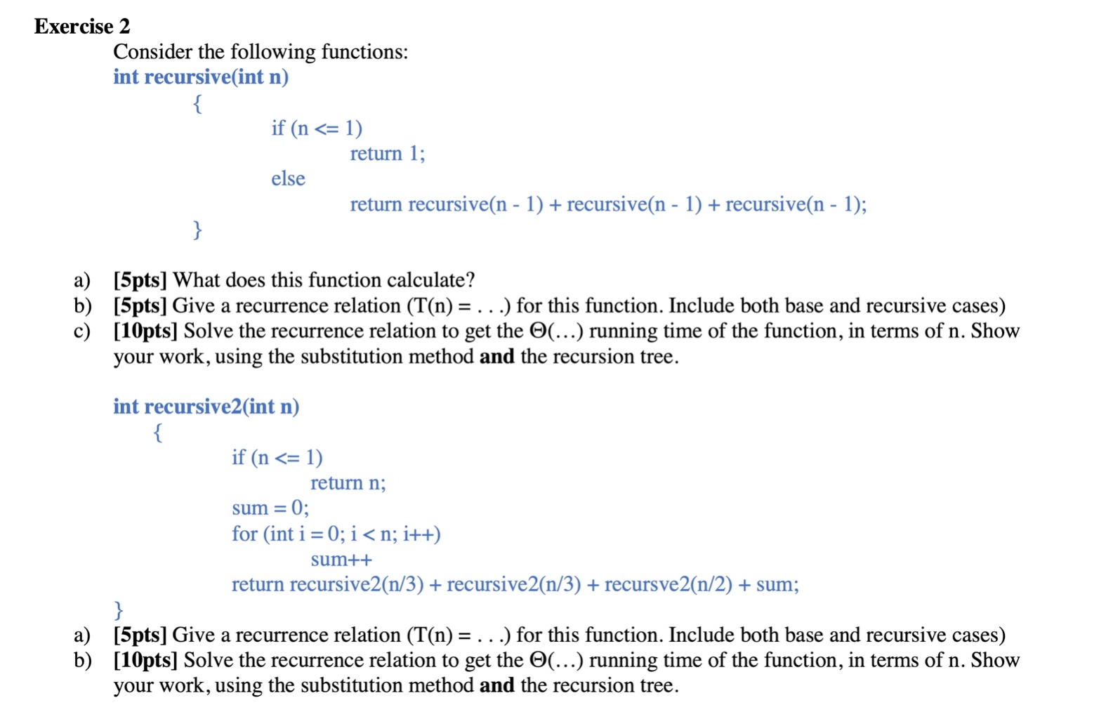 Solved Exercise 2Consider the following functions:int | Chegg.com