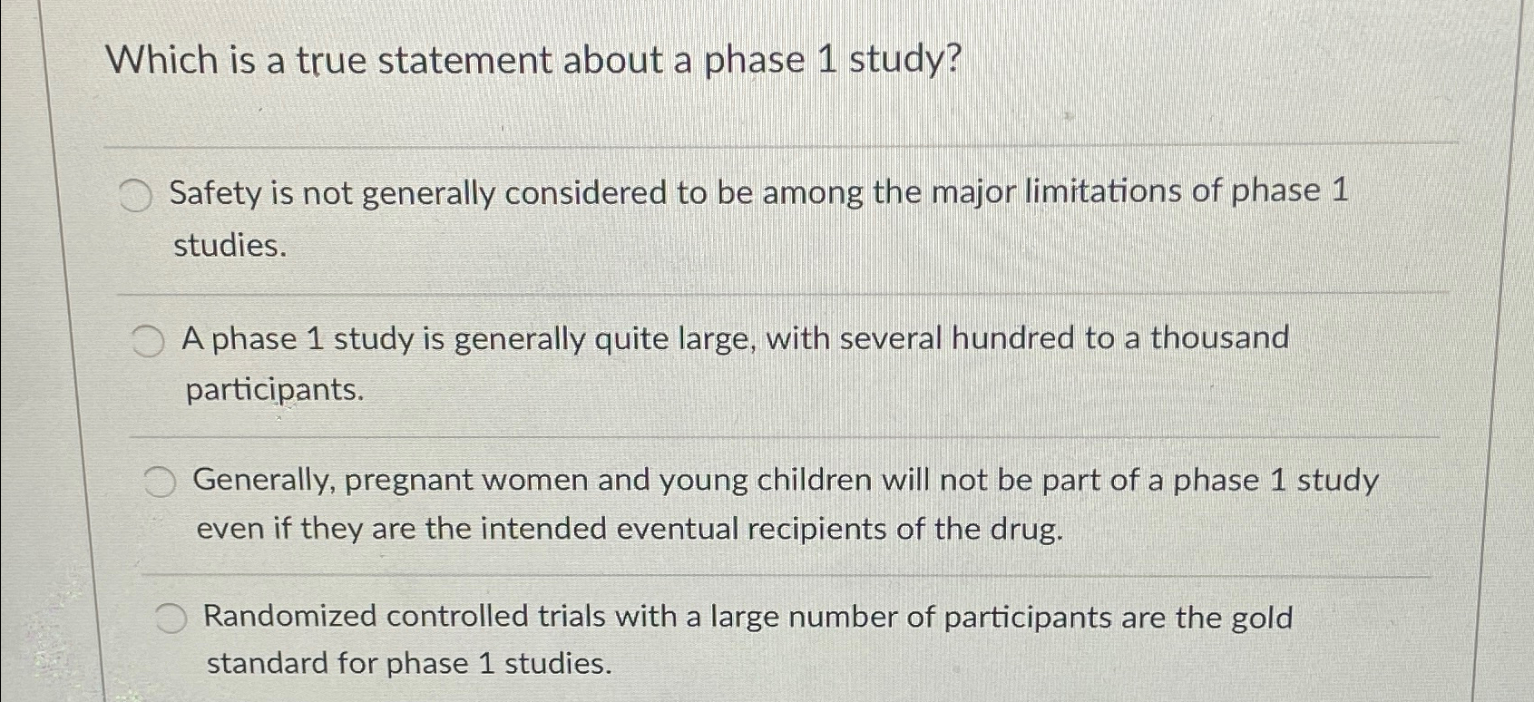 Solved Which is a true statement about a phase 1 | Chegg.com