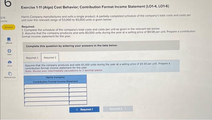Solved Exercise 1-11 (Algo) Cost Behavior; Contribution | Chegg.com