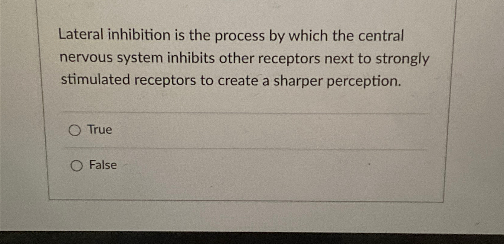 Solved Lateral inhibition is the process by which the | Chegg.com
